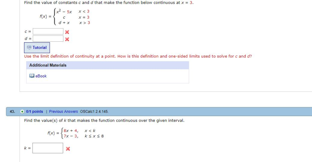 Solved Find the value of constants c and d that make the | Chegg.com