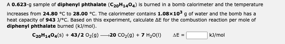 Solved A 0.623-g sample of diphenyl phthalate (C20H14O4) is | Chegg.com