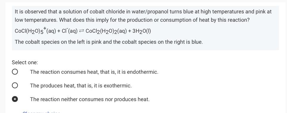 Solved It is observed that a solution of cobalt chloride in | Chegg.com