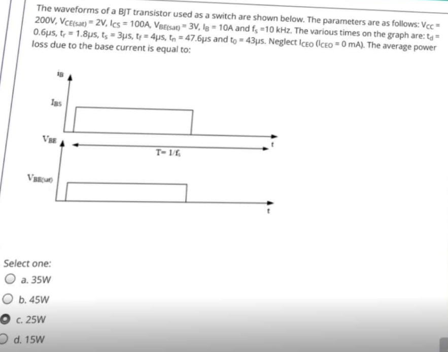 Solved The waveforms of a BJT transistor used as a switch | Chegg.com