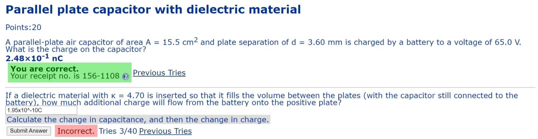 Solved Parallel plate capacitor with dielectric material | Chegg.com