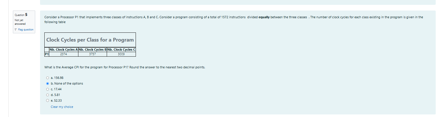 Solved following tableClock Cycles per Class for a | Chegg.com