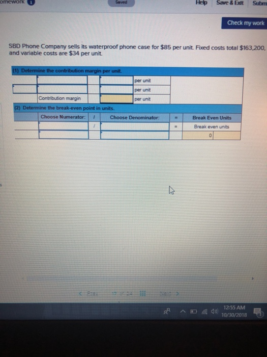 Solved Saved Help Save& Exit Subm Check my work SBD Phone | Chegg.com