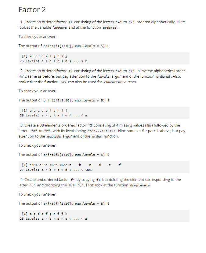 Factor 2 1 Create An Ordered Factor Fi Consisting Of