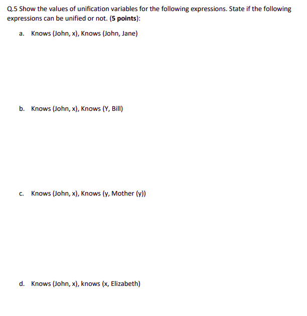 Solved Show the values of unification variables for the | Chegg.com