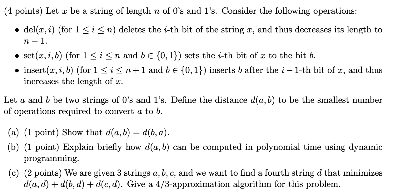 Solved (4 points) Let x be a string of length n of 0 's and | Chegg.com