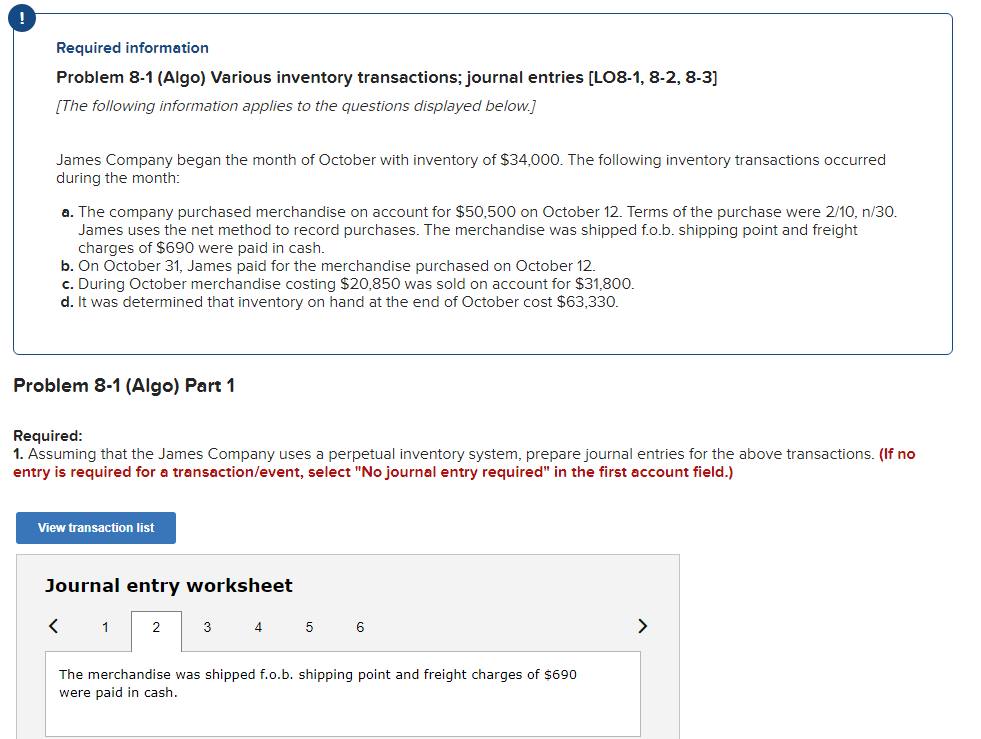Solved Required information Problem 8-1 (Algo) Various | Chegg.com