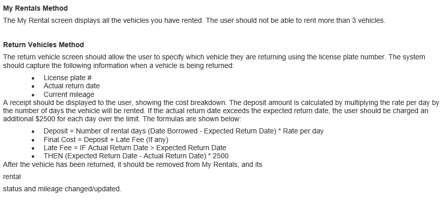 Solved Customer Vehicle (abstract) VehicleRental menu Date | Chegg.com