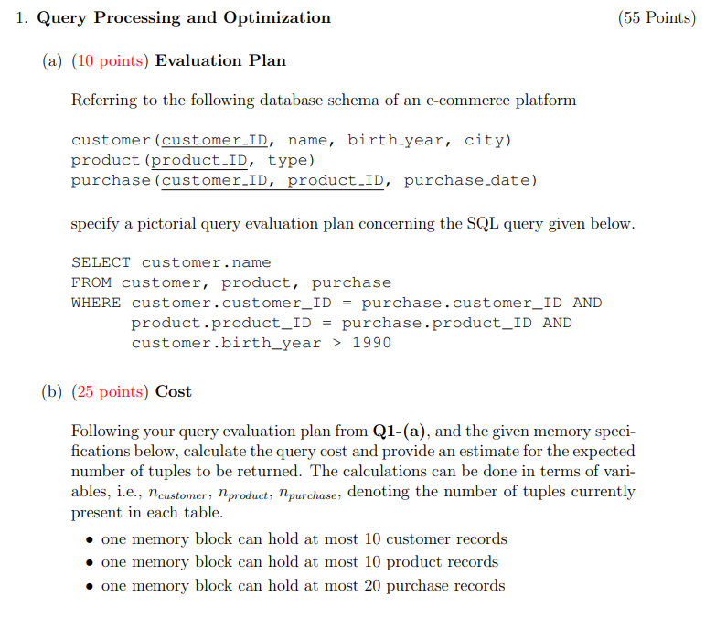 Solved Query Processing and Optimization(a) (10 ﻿points) | Chegg.com