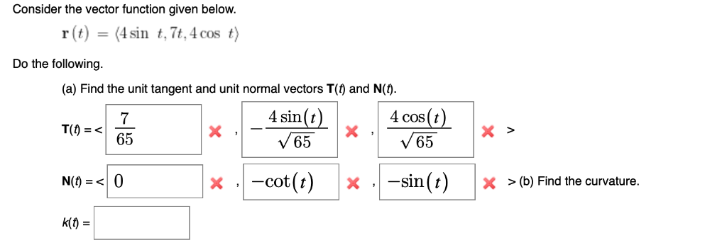 Solved Consider the vector function given below. r(t) = (4 | Chegg.com