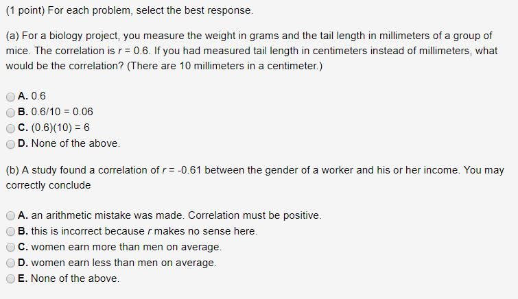Solved (1 point) For each problem, select the best response. | Chegg.com