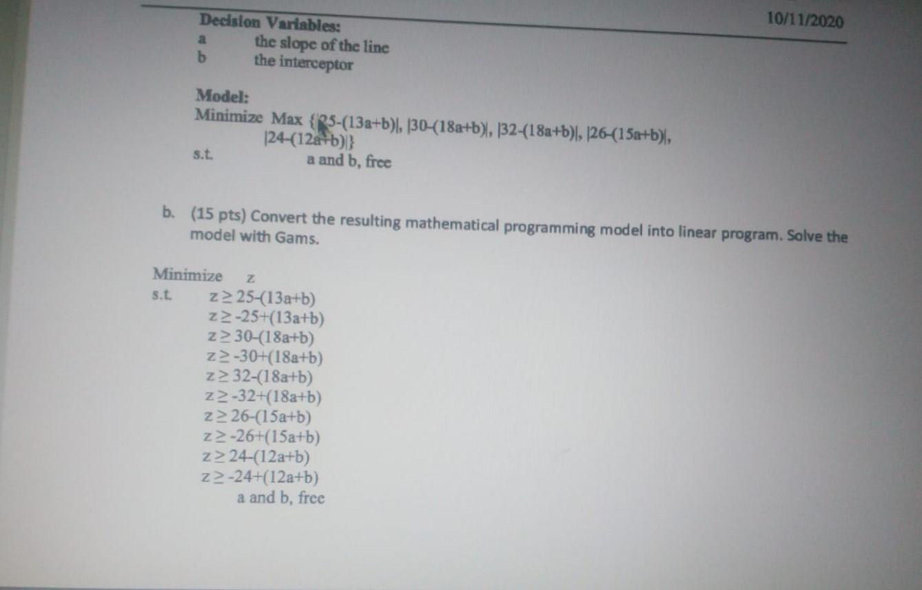 Solve the following question in GAMS: (the model is | Chegg.com