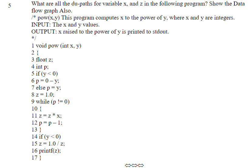 Solved 5 What are all the du-paths for variable x, and z in | Chegg.com