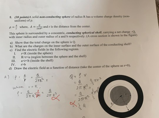 Solved 8. (30 points) A solid non-conducting sphere of | Chegg.com