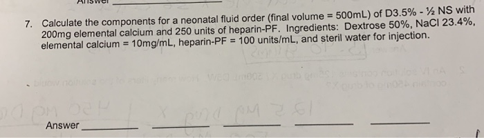 AITS Calculate the components for a neonatal fluid | Chegg.com