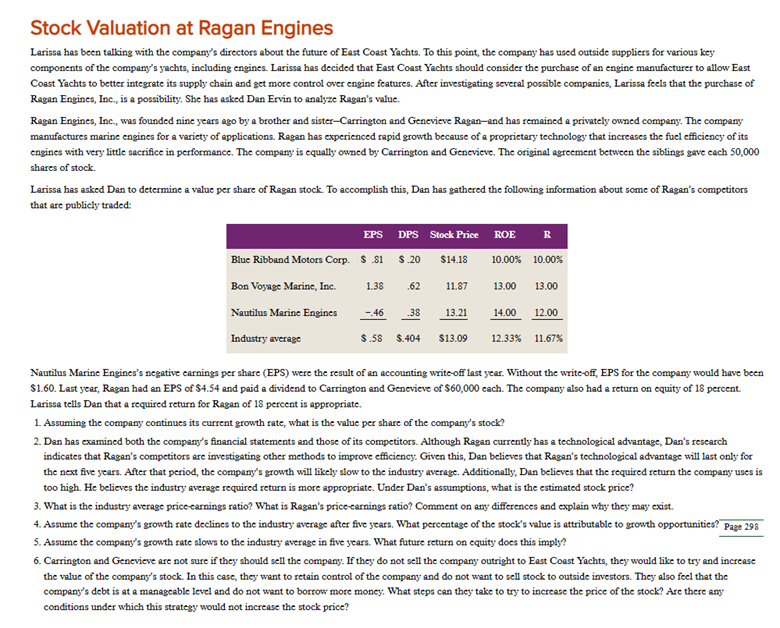 Solved Stock Valuation at Ragan Engines Larissa has been | Chegg.com