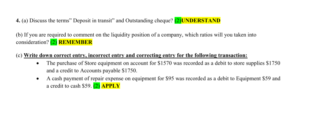 Solved 4. (a) Discuss the terms” Deposit in transit” and | Chegg.com