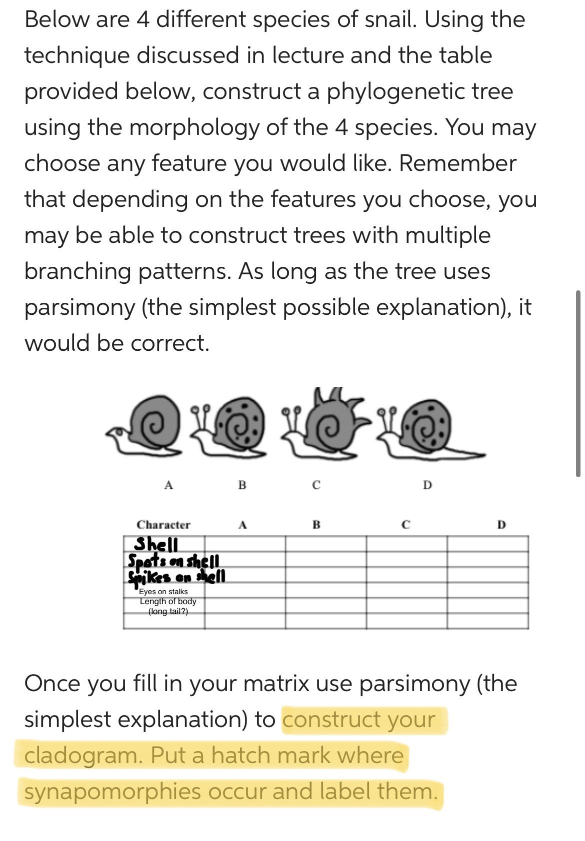 Solved If the animal has the primitive trait, put a “0” in | Chegg.com