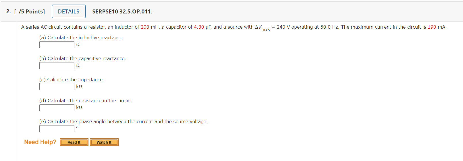 Solved (a) Calculate the inductive reactance. Ω (b) | Chegg.com