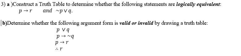 Solved 3) a Construct a Truth Table to determine whether the | Chegg.com