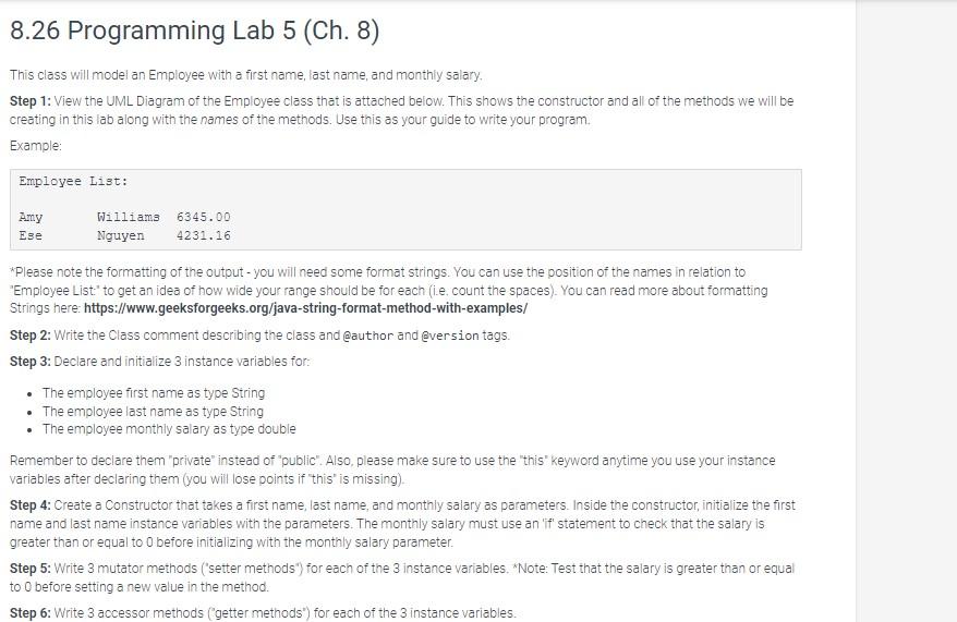 Solved 8.26 Programming Lab 5 (Ch. 8) This class will model | Chegg.com