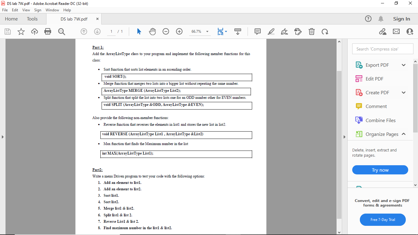 Solved - х ADS lab 7W.pdf - Adobe Acrobat Reader DC (32-bit) | Chegg.com