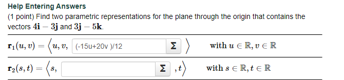 Solved Help Entering Answers (1 point) Find two parametric | Chegg.com