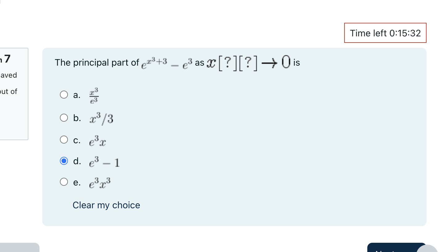 Solved The principal part of ex3+3-e3 ﻿as x[?][?]→0 | Chegg.com