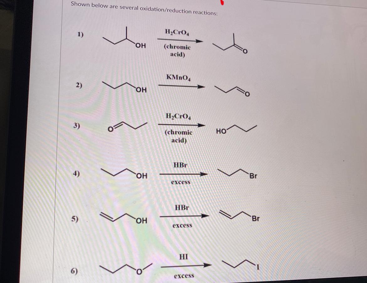Solved Shown below are several oxidation/reduction | Chegg.com