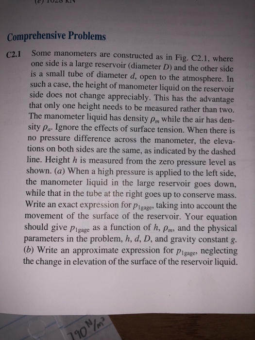 Solved Comprehensive Problems C2.1 Some manometers are | Chegg.com