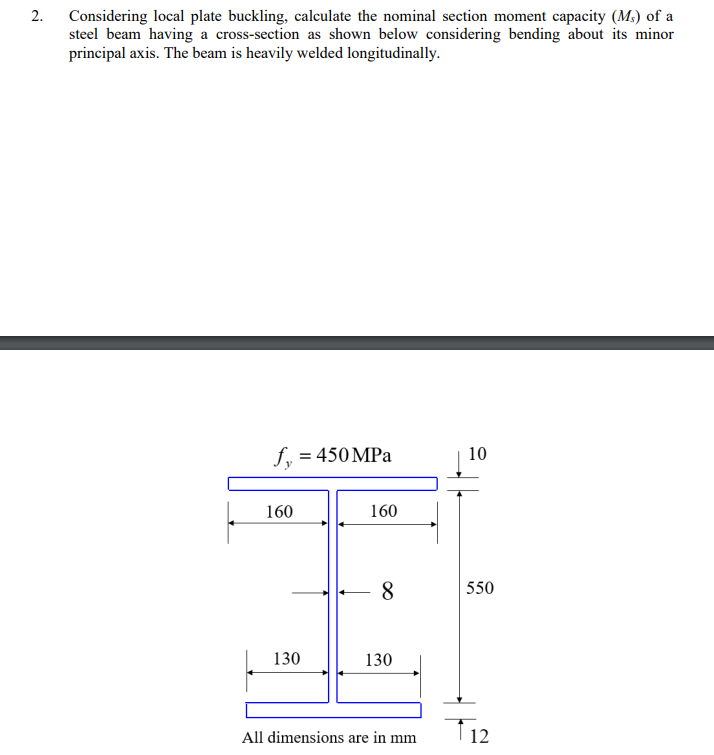 Solved 2 Considering local plate buckling, calculate the | Chegg.com