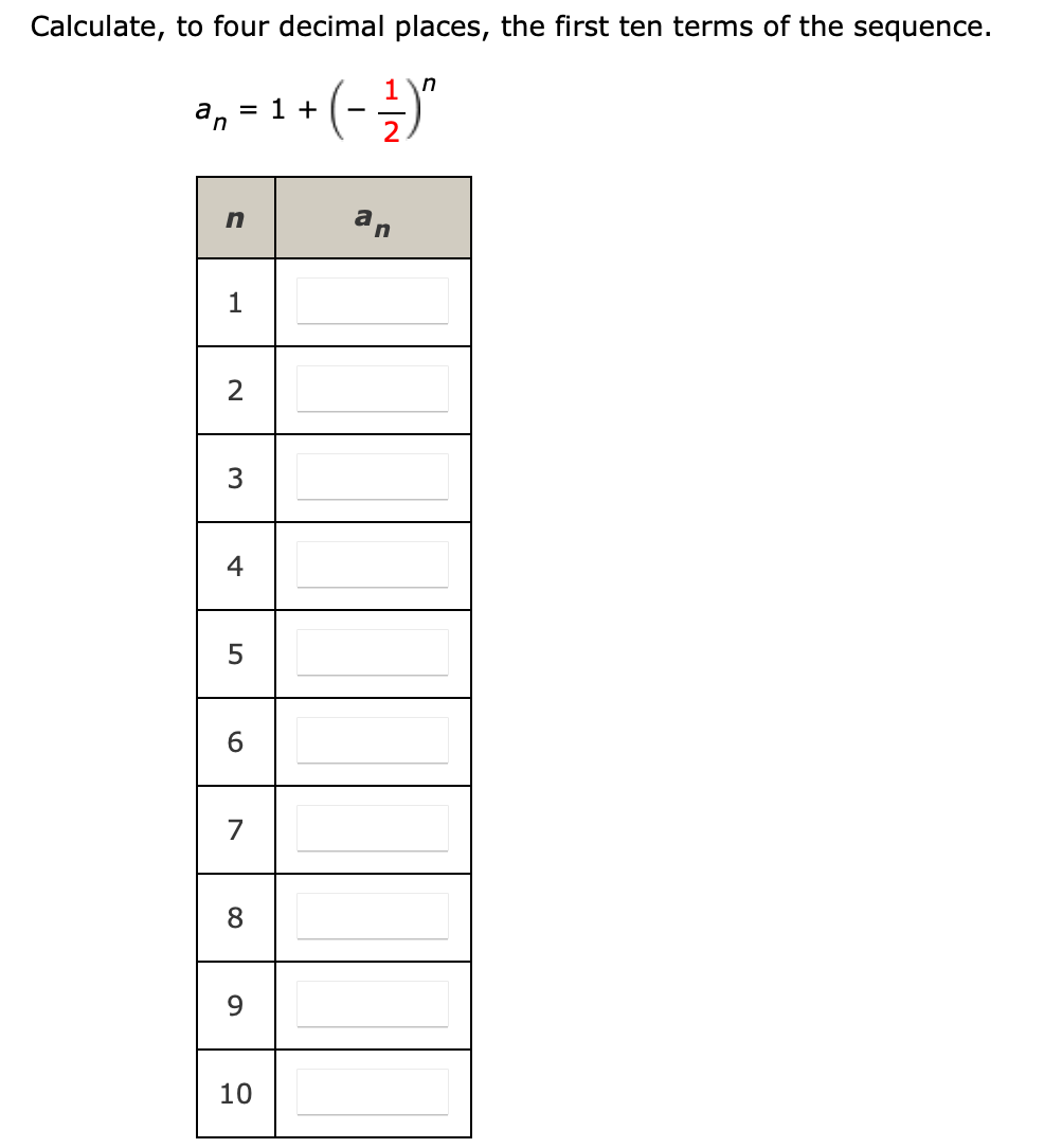 Solved Calculate, to four decimal places, the first ten | Chegg.com