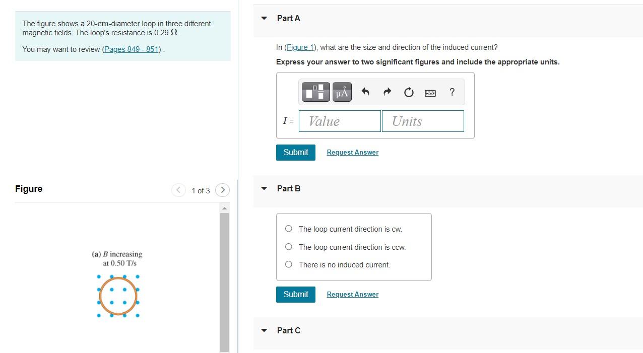 Solved Part A The figure shows a 20-cm-diameter loop in | Chegg.com