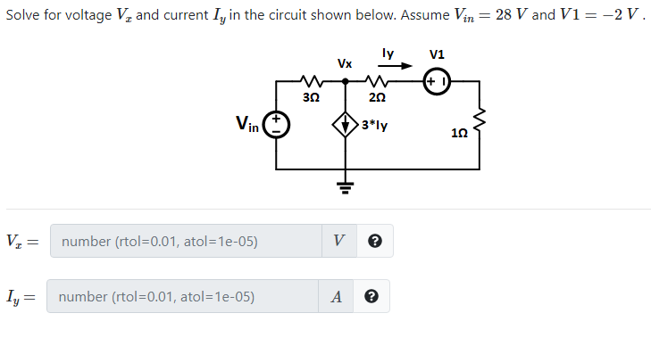 Solved Solve for voltage V, and current I, in the circuit | Chegg.com