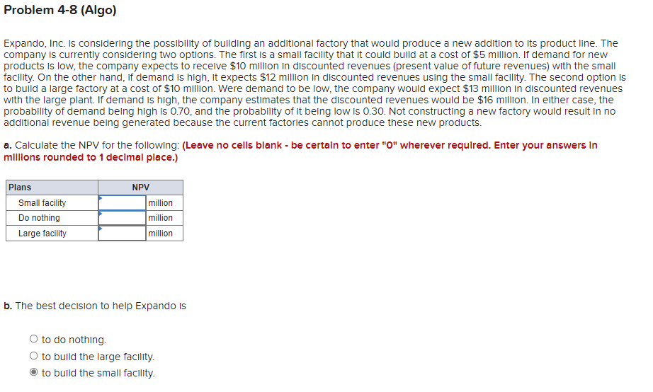 Solved Problem 4-8 (Algo) Expando, Inc. is considering the | Chegg.com