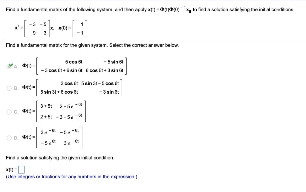 Solved Find a fundamental matrix of the following system, | Chegg.com