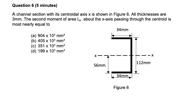 Solved Question 6 (5 minutes) A channel section with its | Chegg.com