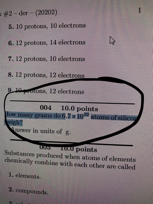 Solved #2-der-(20202) 5. 10 protons, 10 electrons 6. 12 | Chegg.com