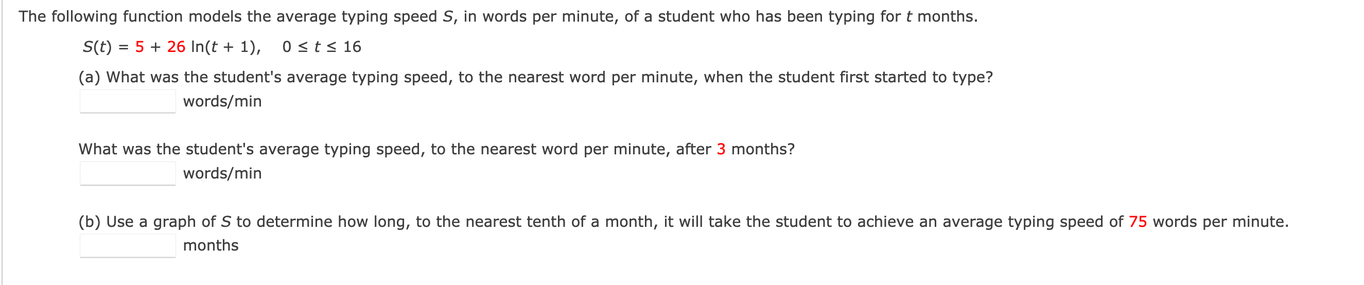 Solved The following function models the average typing | Chegg.com