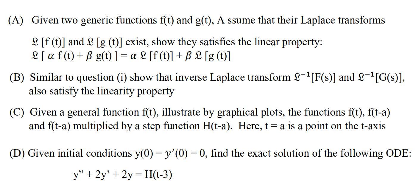 Solved (A) Given two generic functions f(t) and g(t), A | Chegg.com