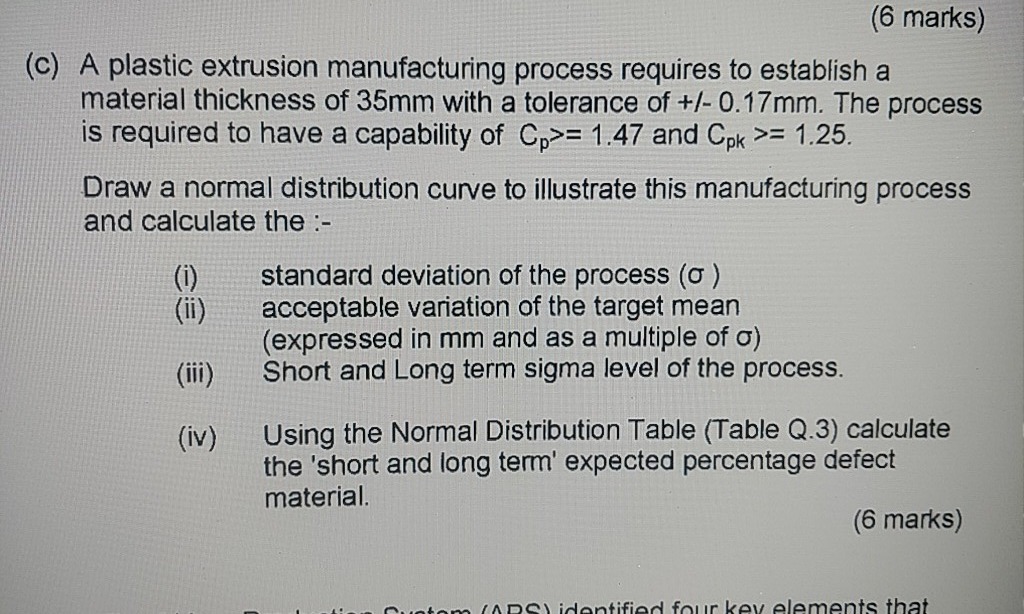 (6 marks) (c) A plastic extrusion manufacturing | Chegg.com