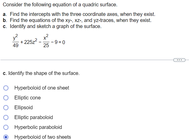 Solved Consider the following equation of a quadric surface. | Chegg.com