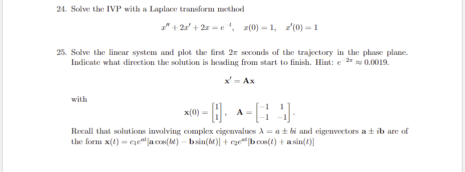 Solved 24. Solve the IVP with a Laplace transform method | Chegg.com