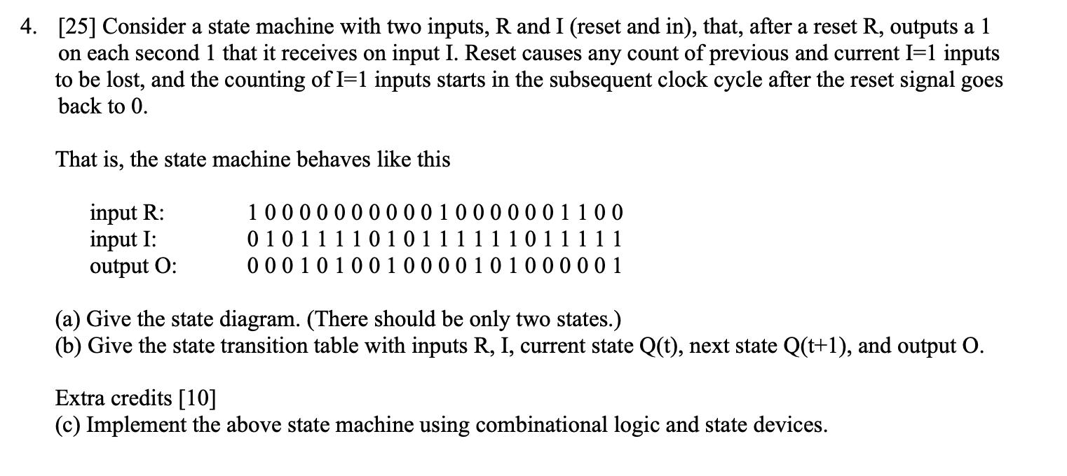 Solved 4. [25] Consider a state machine with two inputs, R | Chegg.com