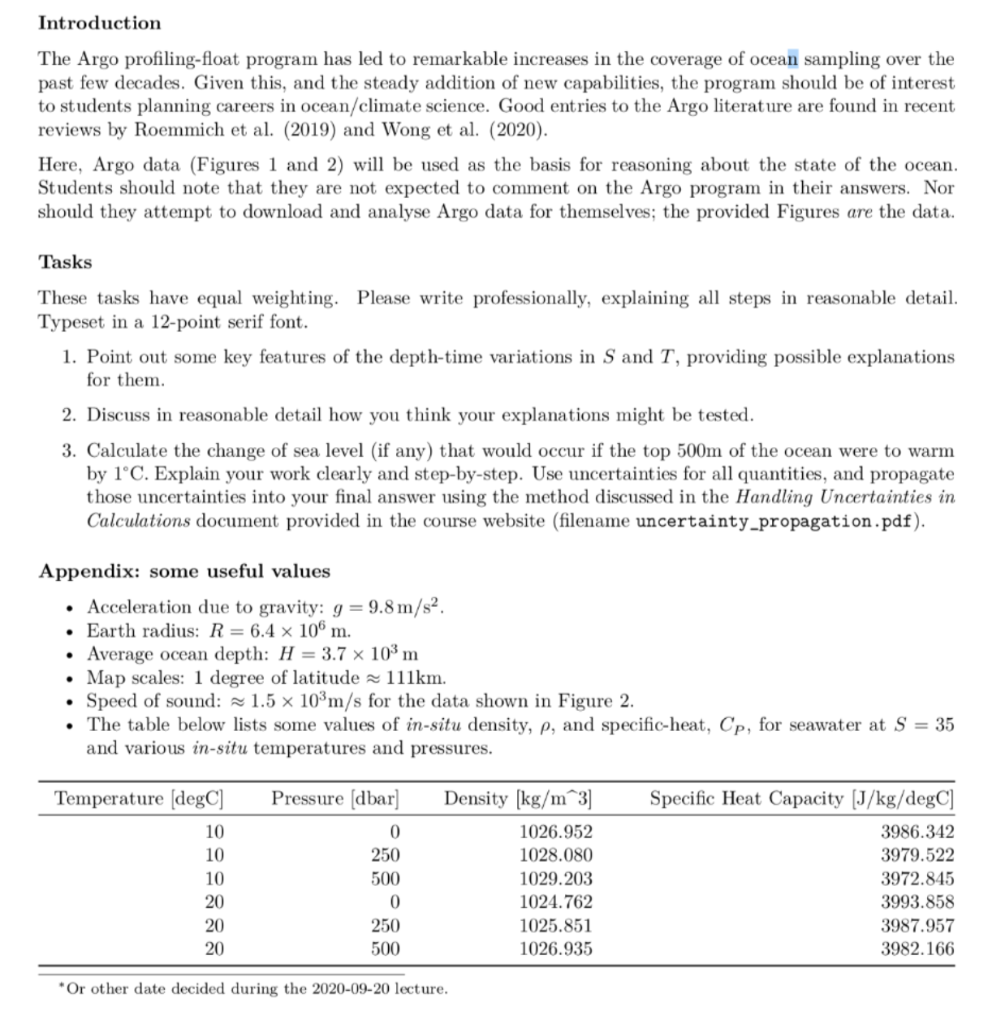 Introduction The Argo profiling-float program has led | Chegg.com