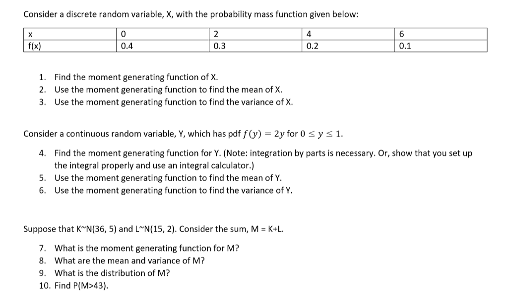 Solved Moment generating functions for continuous random | Chegg.com