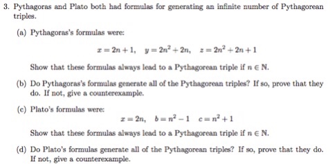 Solved 3. Pythagoras and Plato both had formulas for | Chegg.com