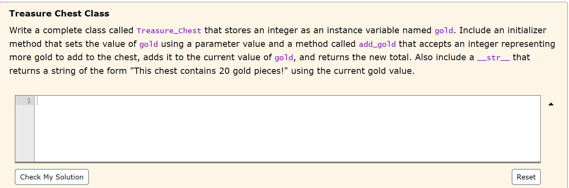 Solved Treasure Chest Class Write a complete class called | Chegg.com