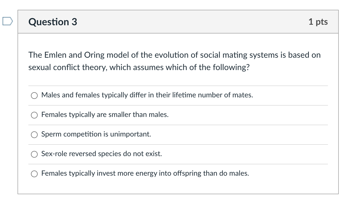 Solved Question 1 1 pts Lande's runaway selection process | Chegg.com