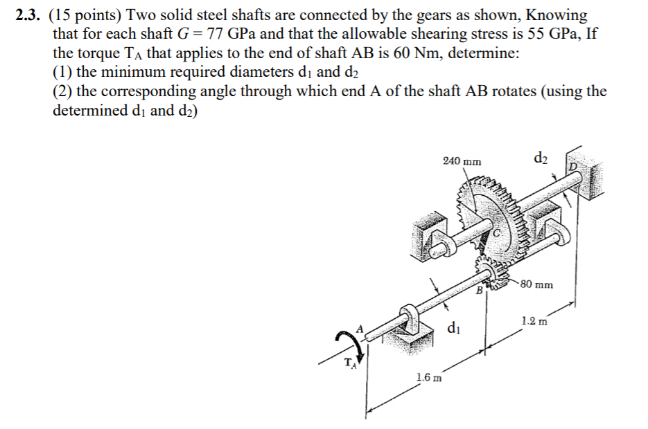 Solved 2.3. (15 points) Two solid steel shafts are connected | Chegg.com